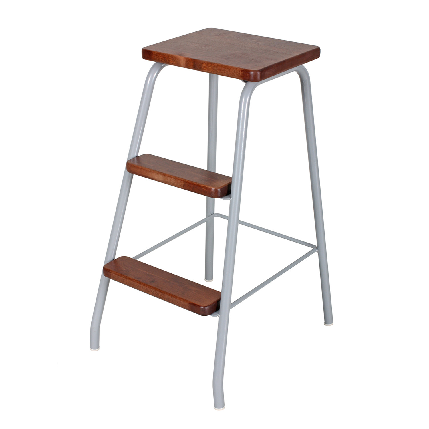 Stool with silver colour frame / walnut colour wood sections ...
